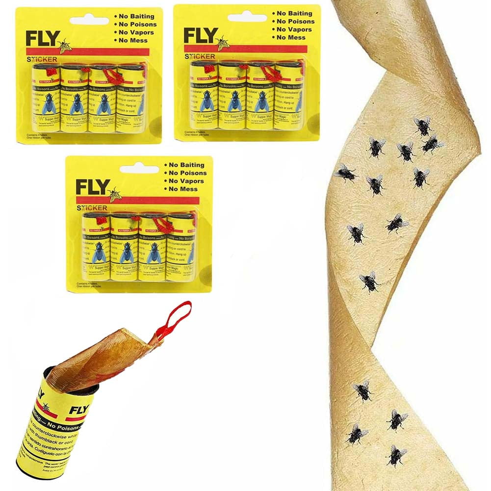 12 rolls Fly Traps for Indoors Outdoor, Fly Paper Strips Sticky Hanging ...