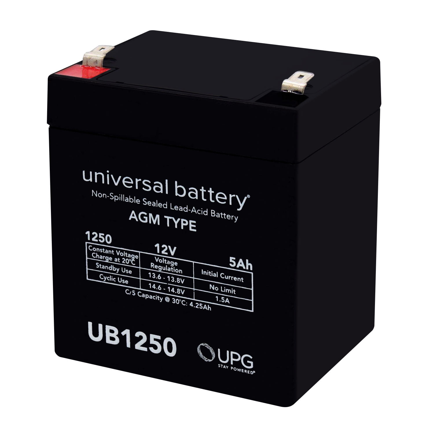 UPG D5741 UB1250 12V 5Ah Sealed Lead Acid Battery - Power DC Charge, AGM Technology, Spill Proof ...
