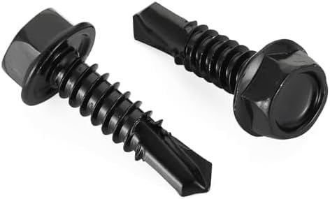 #12 x 1 Hex Washer Self Drilling Screws Black Finish, 410 Stainless ...