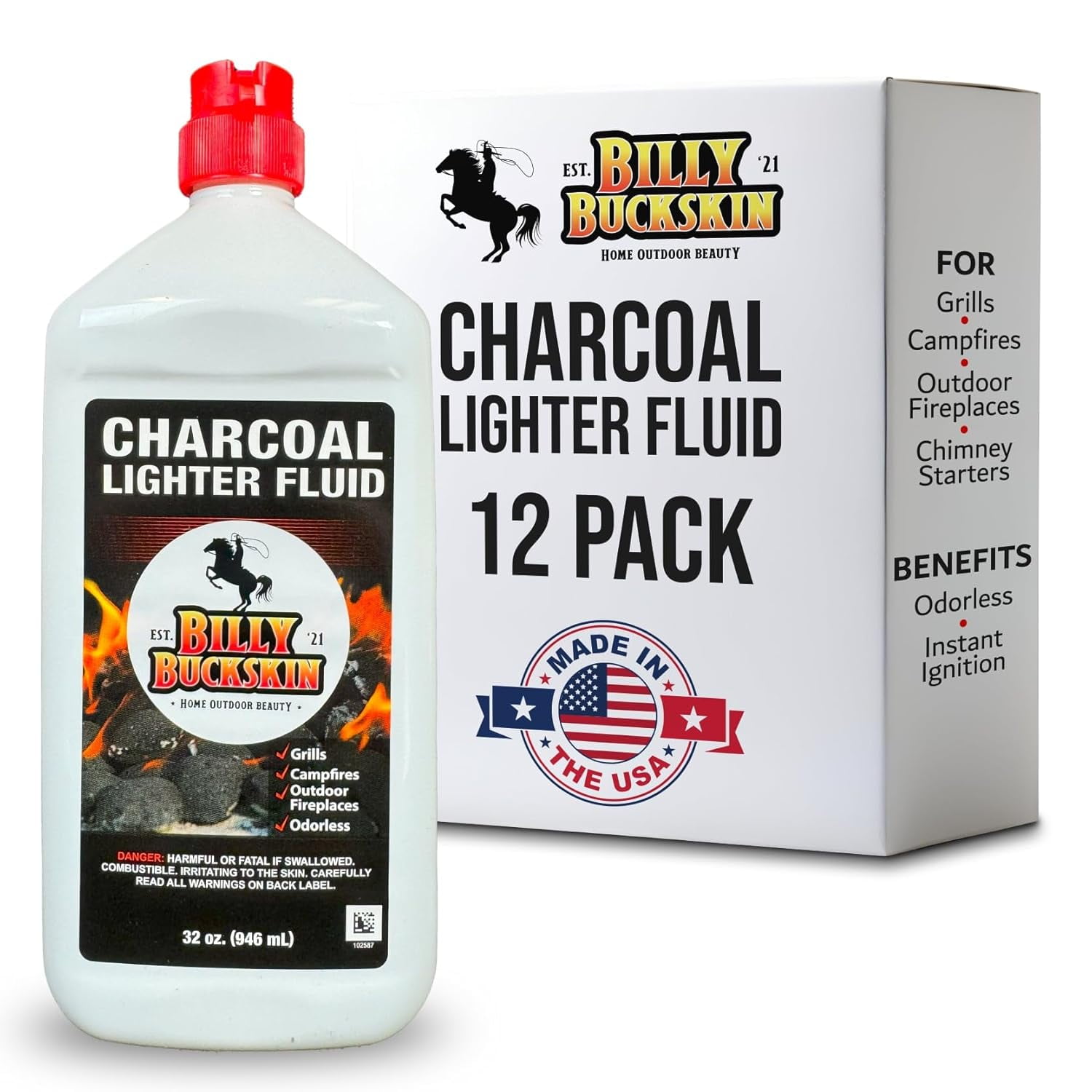 12 x 1 Quart Lighter Fuel Bottle, Low Odor, Clean Burning & Fast ...