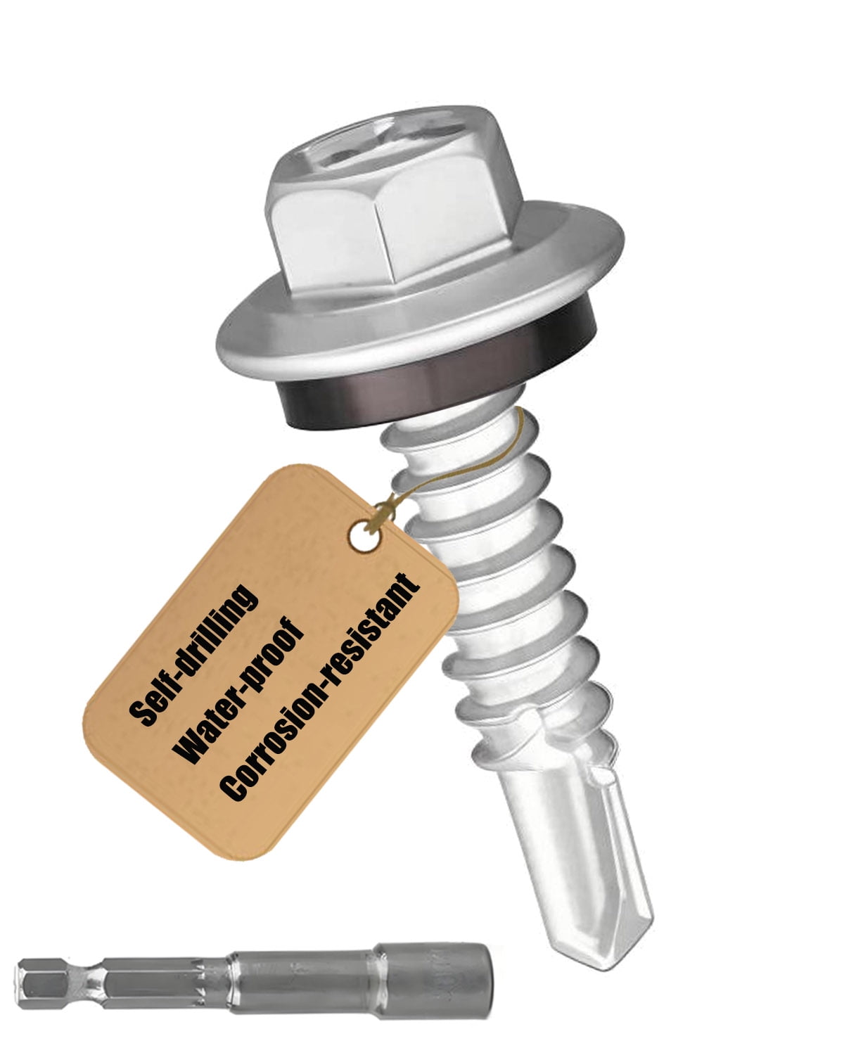 #12 x 1” Roofing Screws, Self-Drilling, Hex Head with Leak-Proof EPDM ...