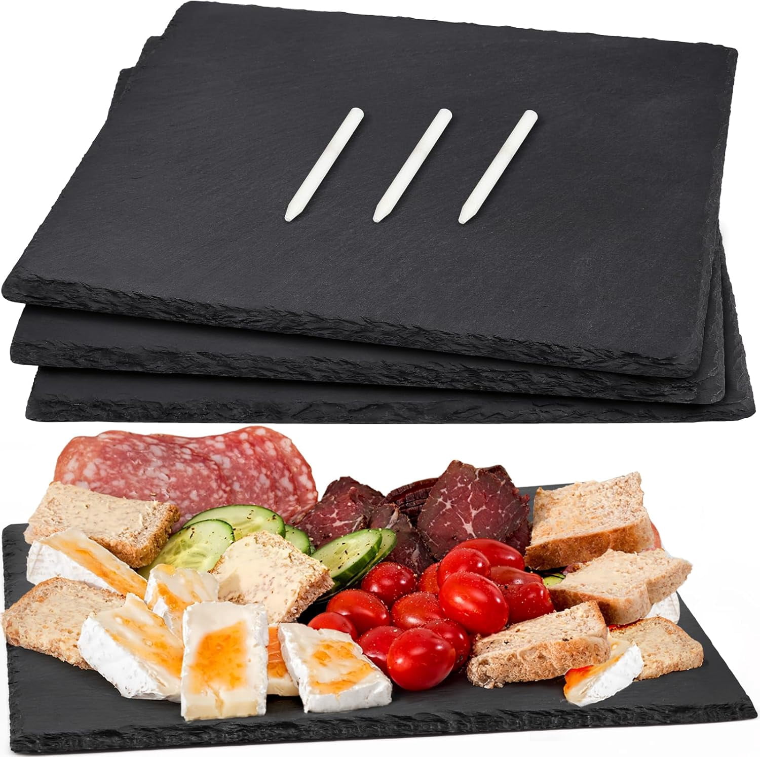 12 x 10 In 4 Pack Slate Cheese Boards, Black Stone Plates Charcuterie ...