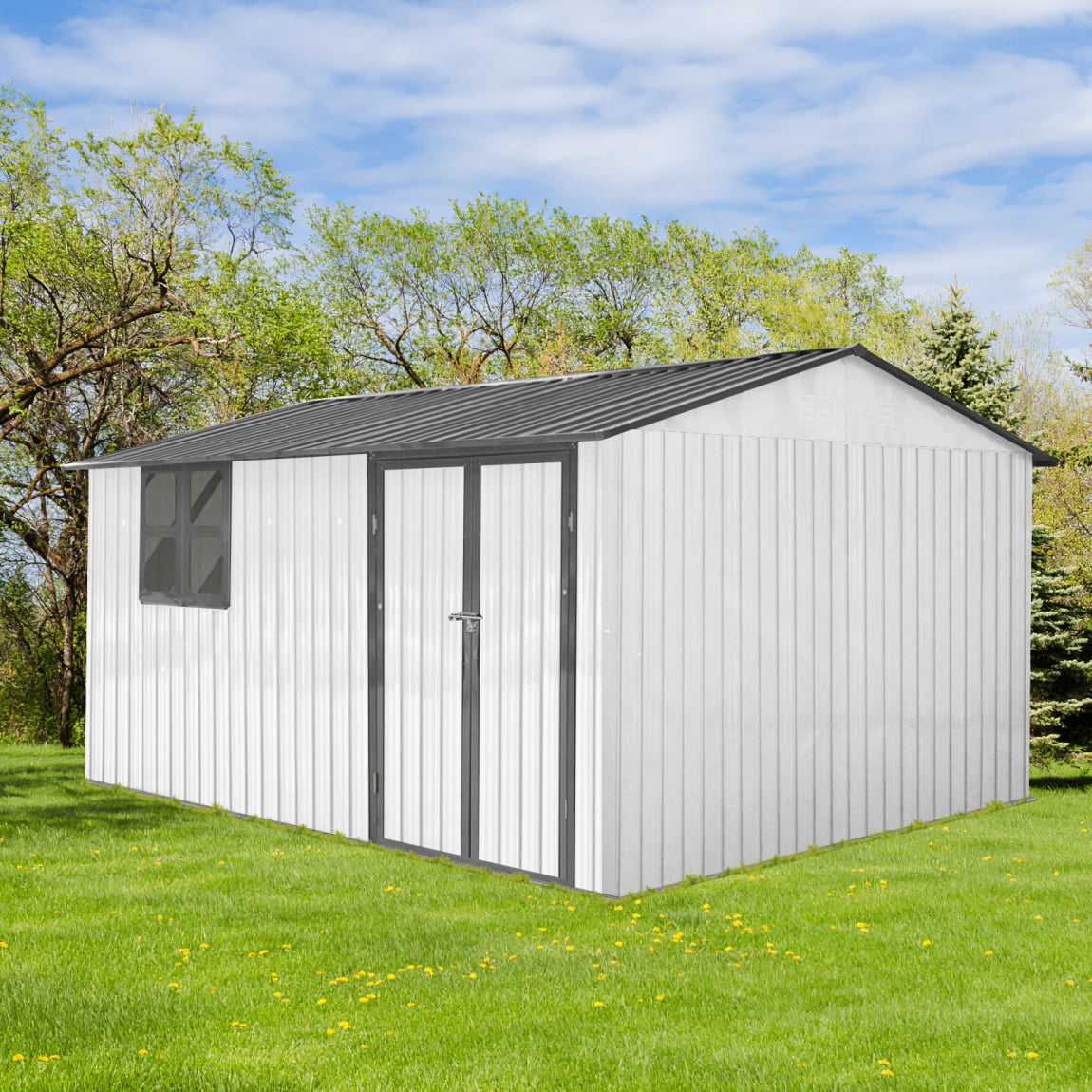 12 x 10 Ft Metal Garden Sheds with Lockable Doors, Outdoor Storage ...