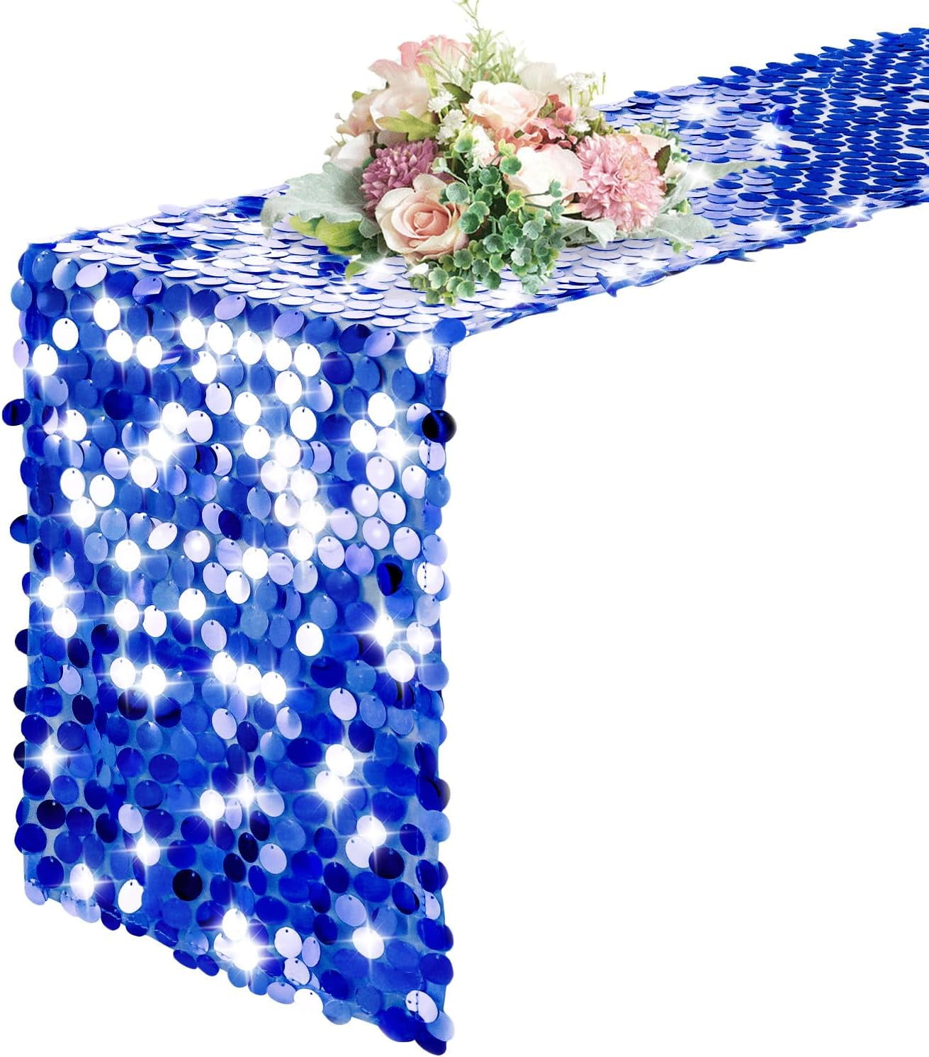 12 "x 108" Sequin Table Runner, Royal Blue Glitter Big Sequin Table ...