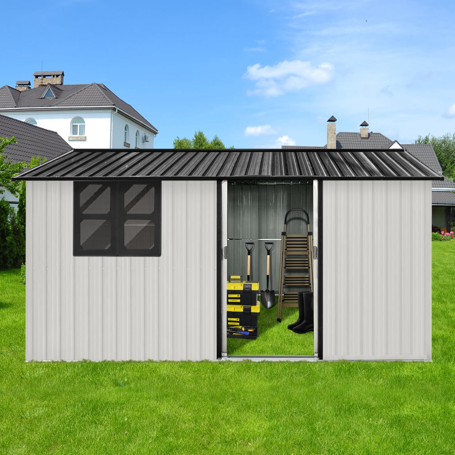 12 x 10FT Outdoor Storage Shed, Waterproof Metal Garden Shed with ...
