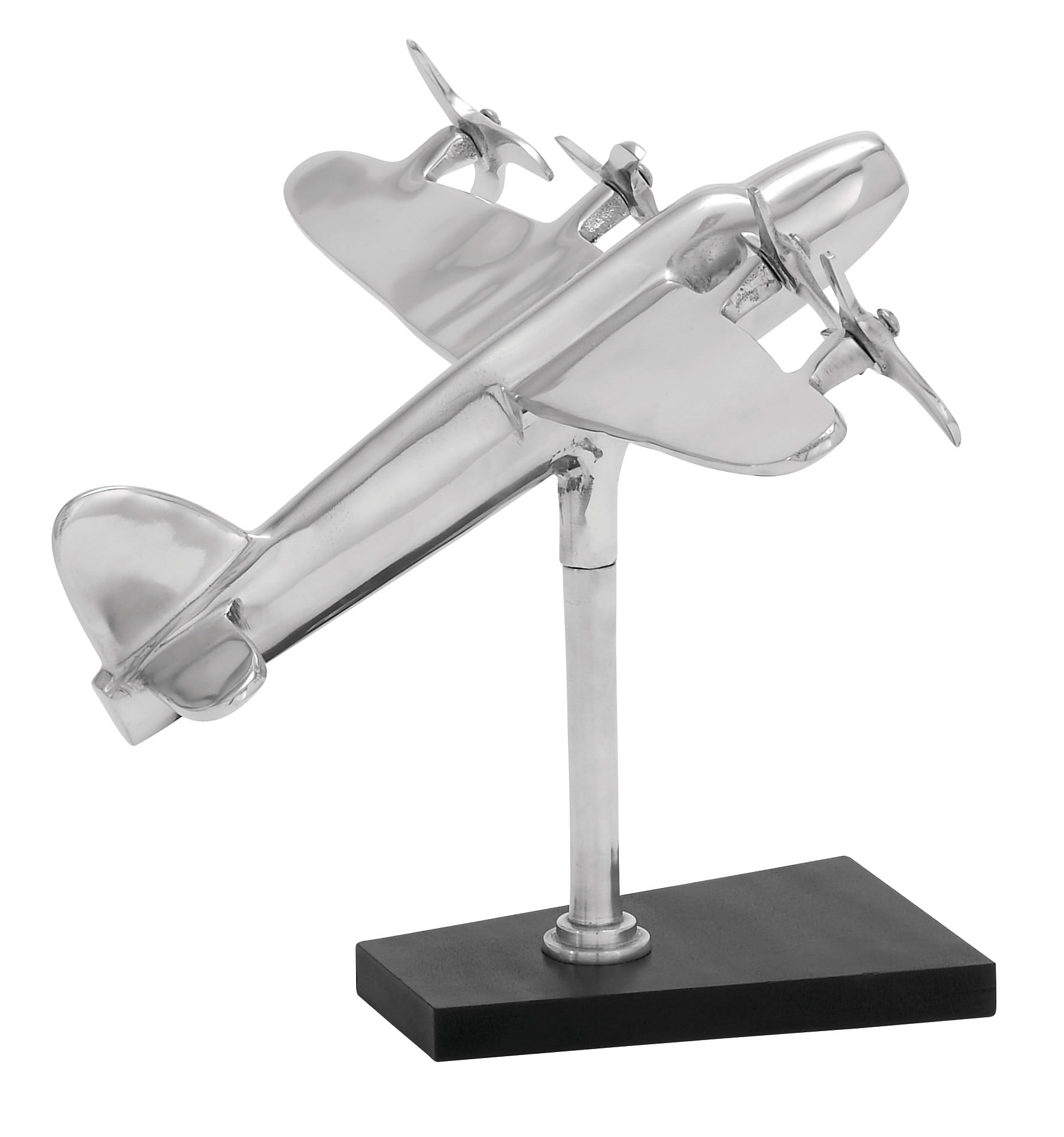 12" x 11" Silver Aluminum Airplane Sculpture with Black Base, by ...