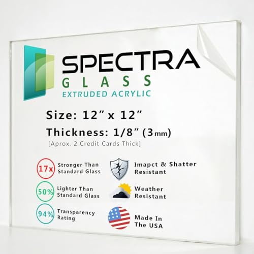 12" x 12" (1/8" Thick) Clear Plexiglass Sheets. 17x Stronger than Glass ...