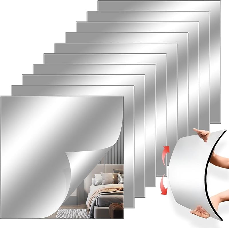12" x 12" Acrylic Flexible Mirror Sheets, 12 Pack Self-Adhesive Mirror ...