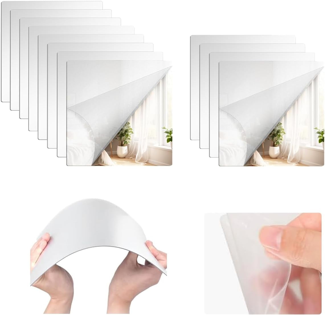 12" x 12" Acrylic Mirror Tiles, 12 Pack Self Adhesive Acrylic Square ...