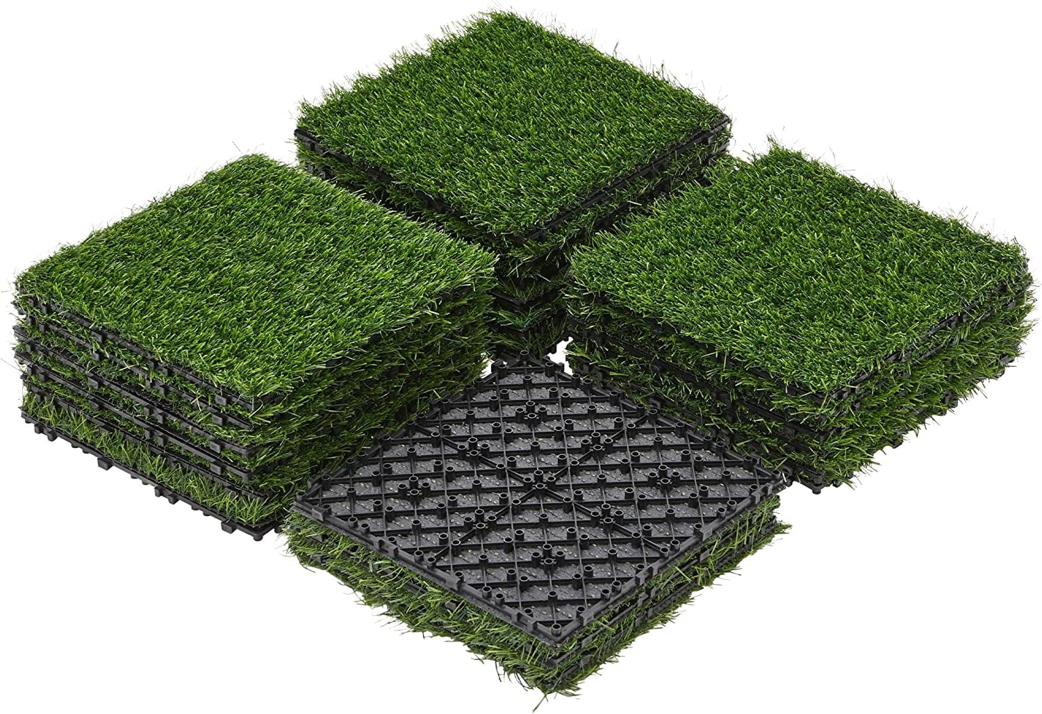 12" x 12" Artificial Grass, Turf Tiles Interlocking Self-draining Grass ...