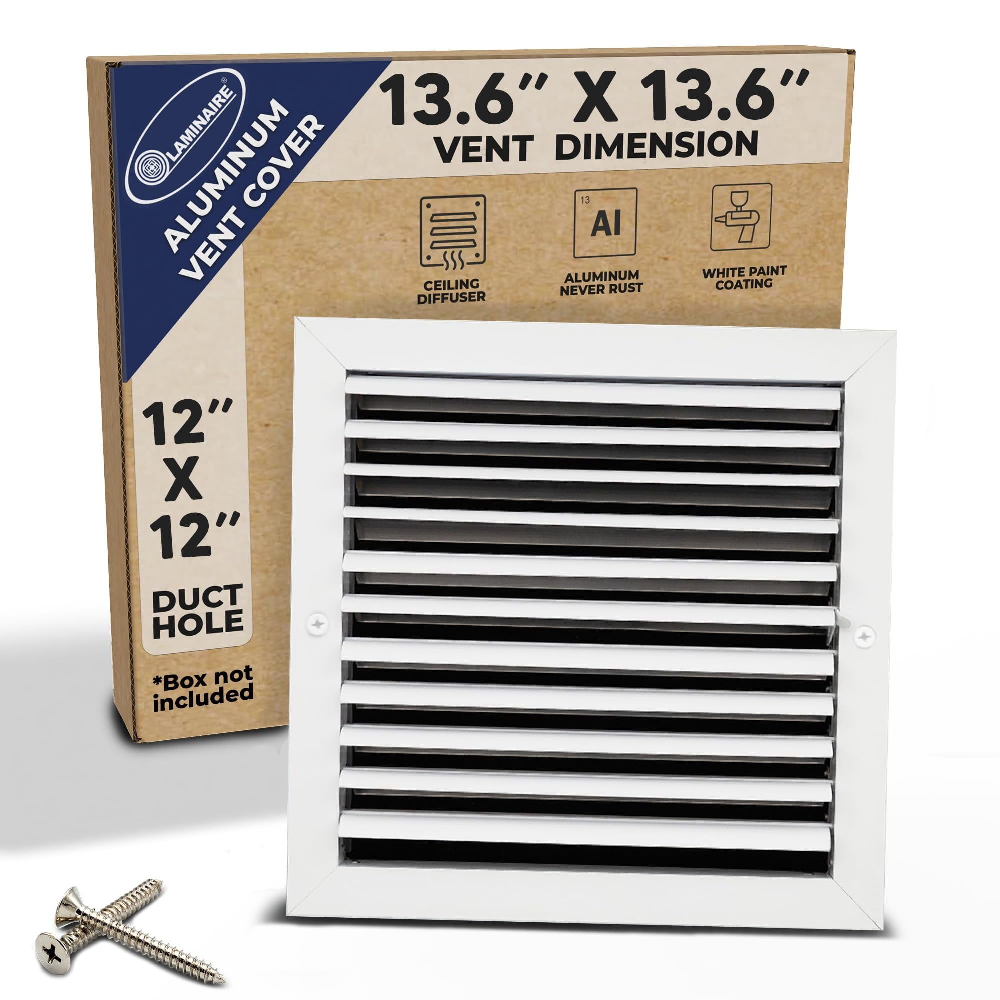 12" x 12" Duct Hole [13.6" x 13.6" Face] Aluminum 1-Way Vent Cover ...