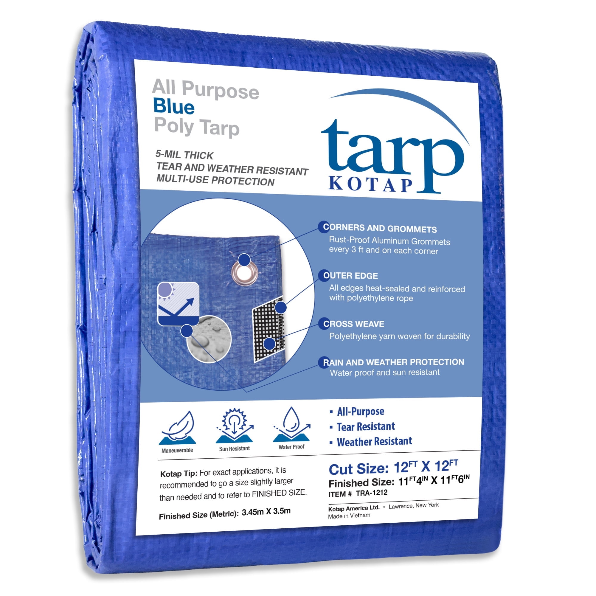 12 x 12 Ft. All-Purpose Protection/Coverage 5-mil Poly Tarp, Waterproof ...