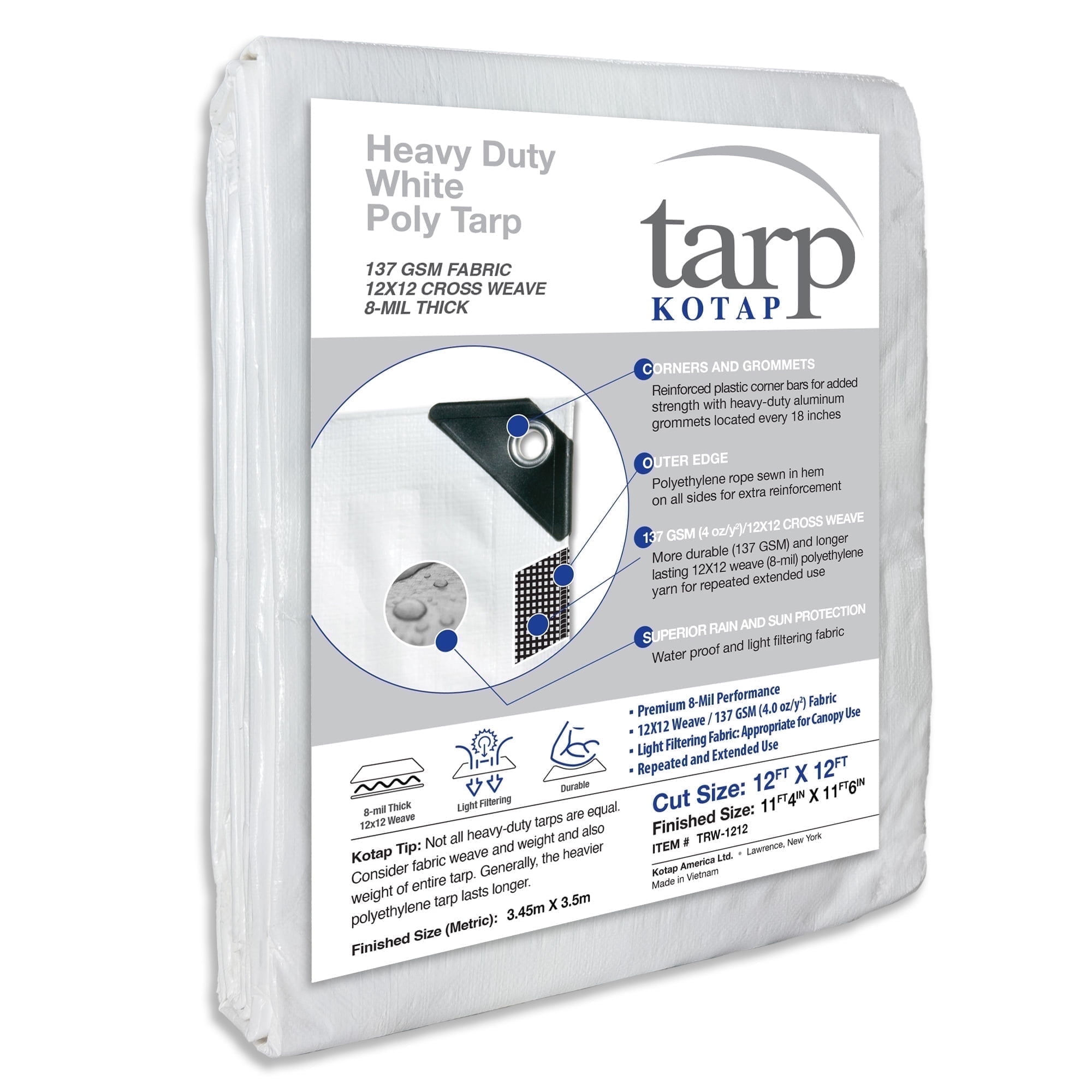 Kotap, Heavy-Duty Tarp, 12 x 12 Ft, Waterproof Multi-Use Cover ...