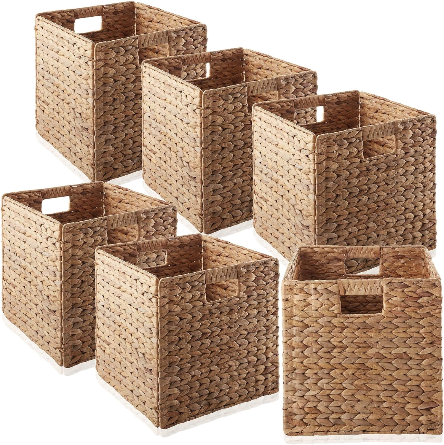 12" x 12" Hyacinth Storage Baskets, Cinnamon - Set of 6 Storage ...