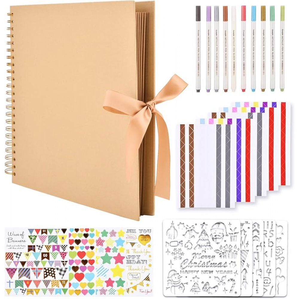 12 x 12 Inch Scrapbook Album with 10 Metallic Markers,80 Pages Craft ...