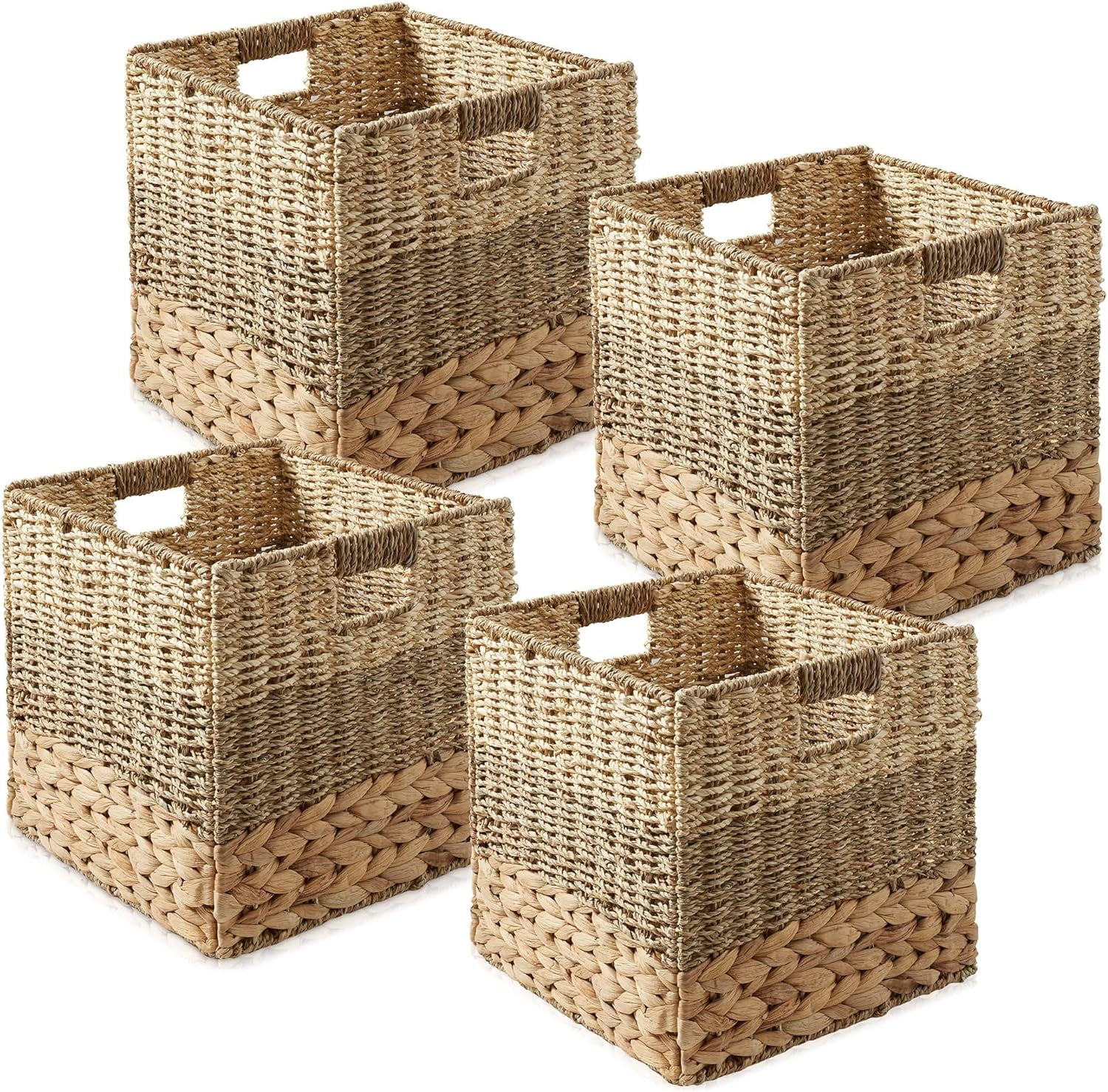 12" x 12" Mixed Weave Storage Baskets, Natural - Set of 4 Woven ...
