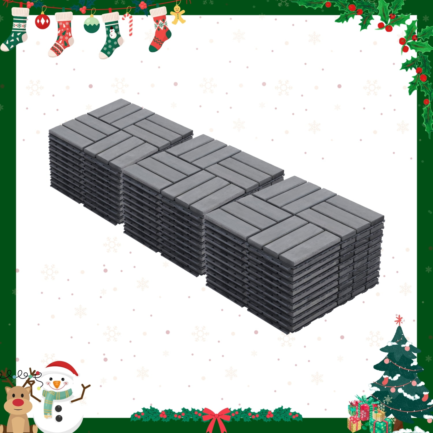 12” x 12” Square Light Gray Acacia Hardwood Outdoor Flooring - Premium ...