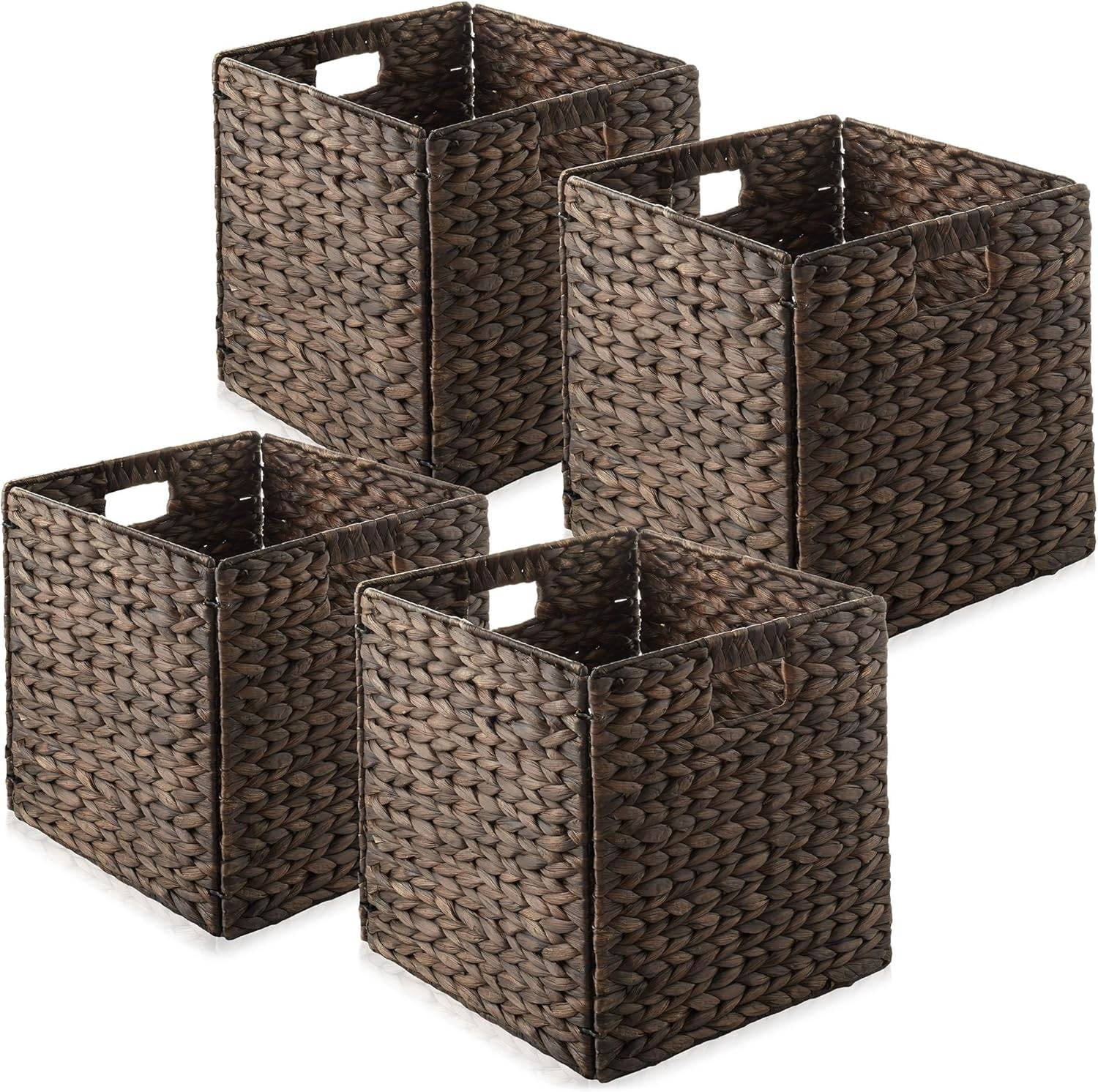 12" x 12" Water Hyacinth Storage Baskets, Espresso – Set of 4 ...