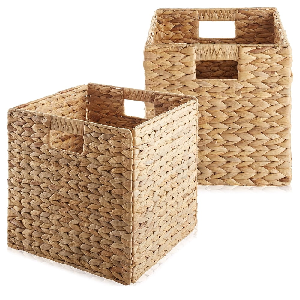12" x 12" Water Hyacinth Storage Baskets, Set of 2 Collapsible Cube ...