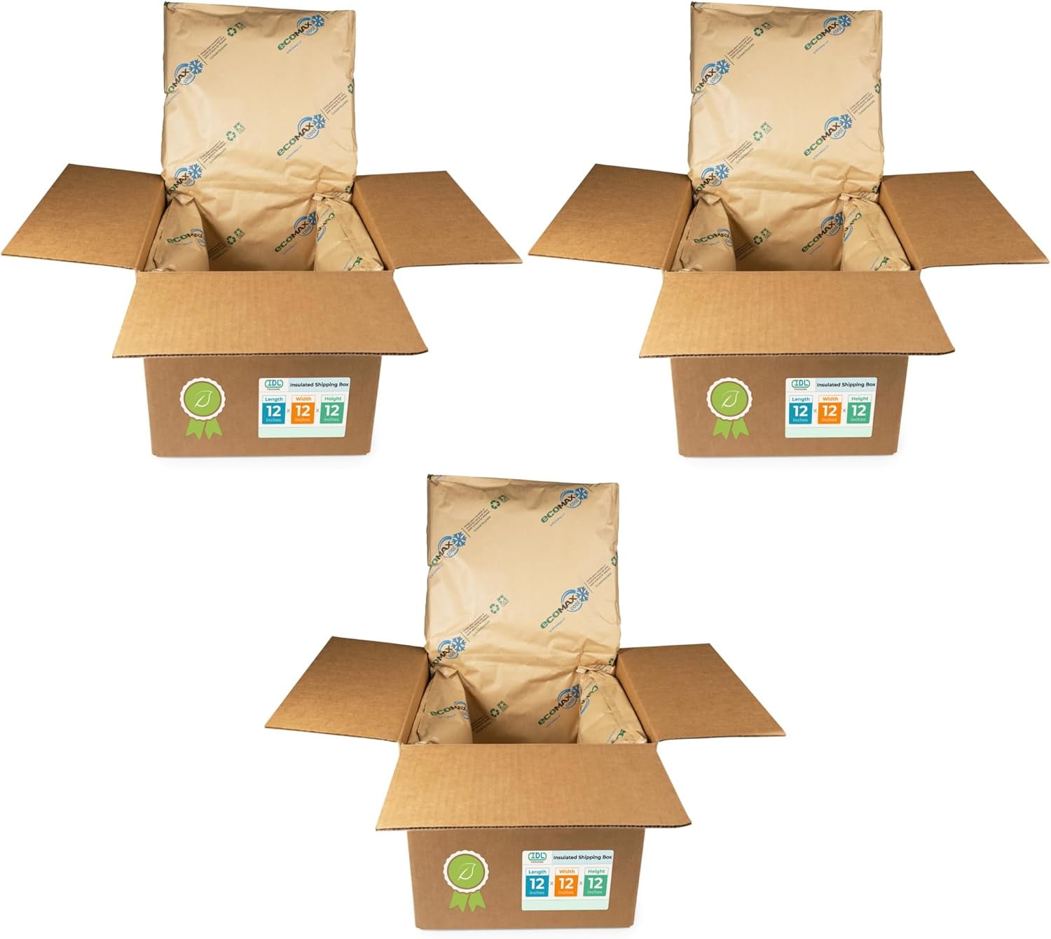 12" x 12" x 12" Insulated Shipping Box, 3.6-Gallon Capacity, Pack of 3 - Includes EcoMax ...