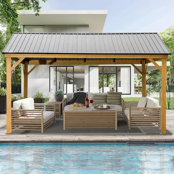 Domi 12'x14' Hardtop Aluminum Gazebo with Steel Gable Canopy for Patios ...