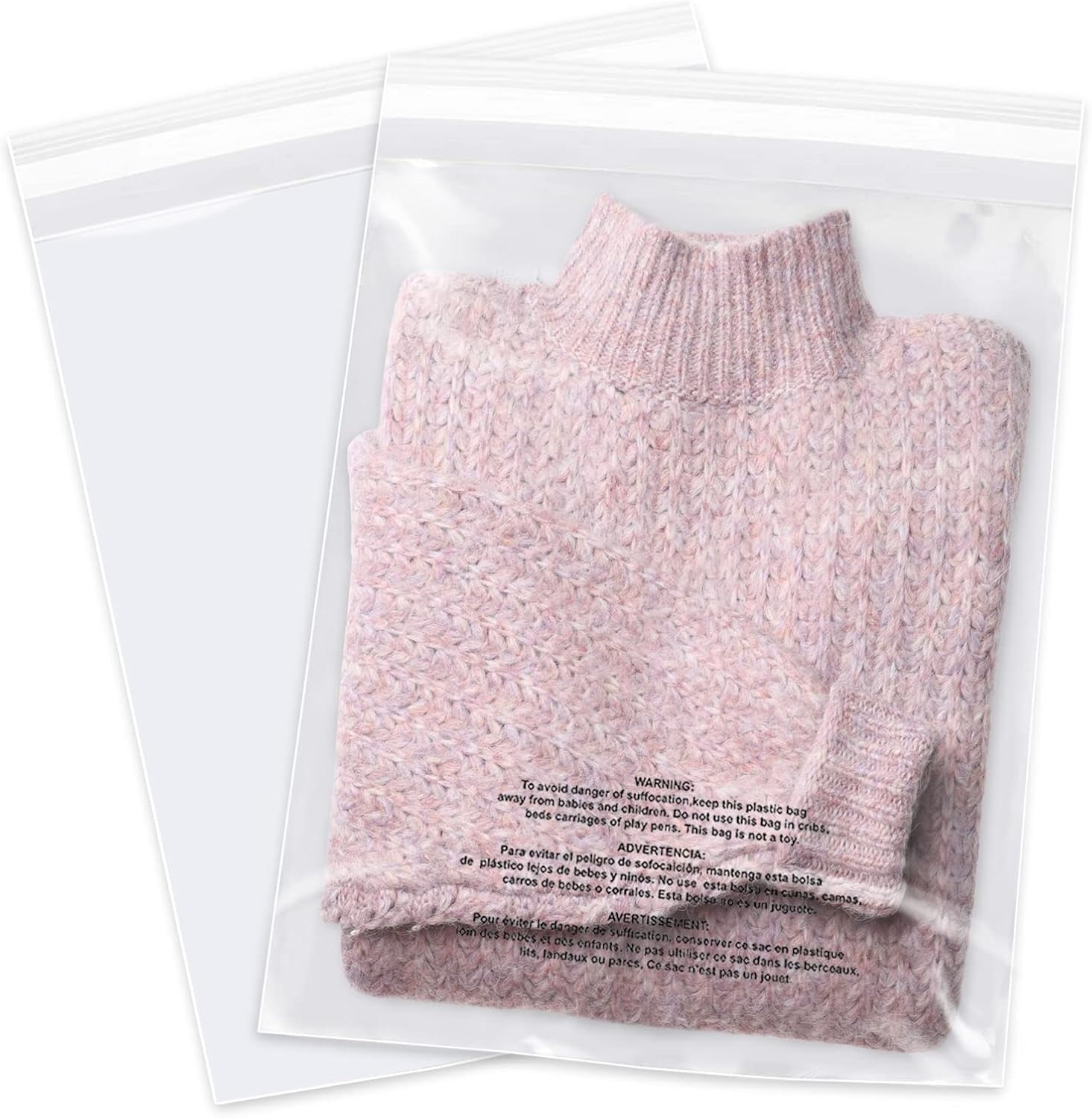 12" x 15" (1000 Count) - Clear Poly Bags with Suffocation Warning Self ...