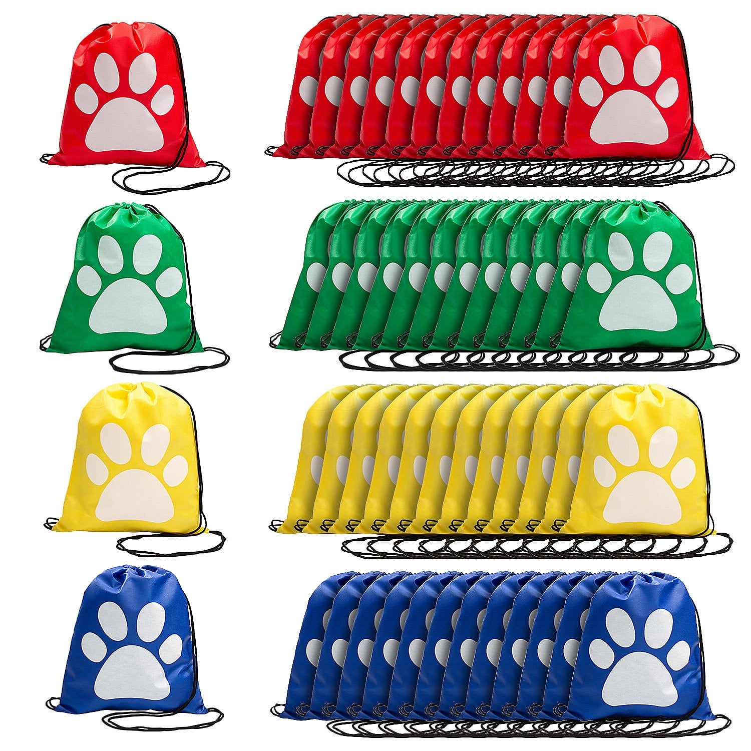 12" x 15" Bulk 48 Pieces Medium Nonwoven Paw Print Drawstring Bags - Walmart.com