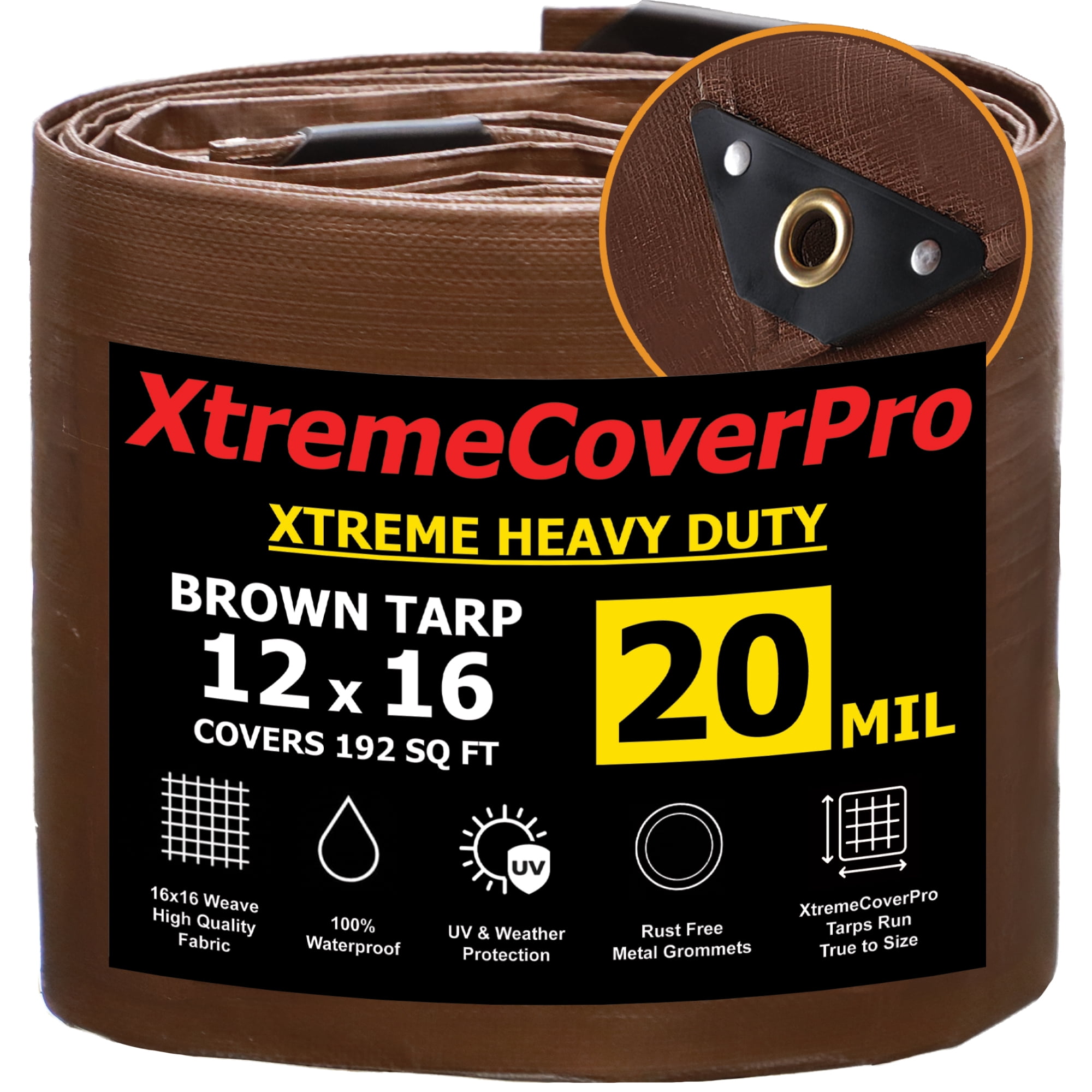 12' x 16' Brown Super Ultra Heavy-Duty Tarp – 20 Mil Waterproof & UV ...