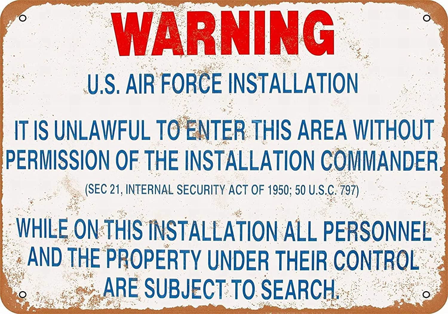 12 x 16 Metal Sign - Warning US Air Force Installation - Vintage Wall ...