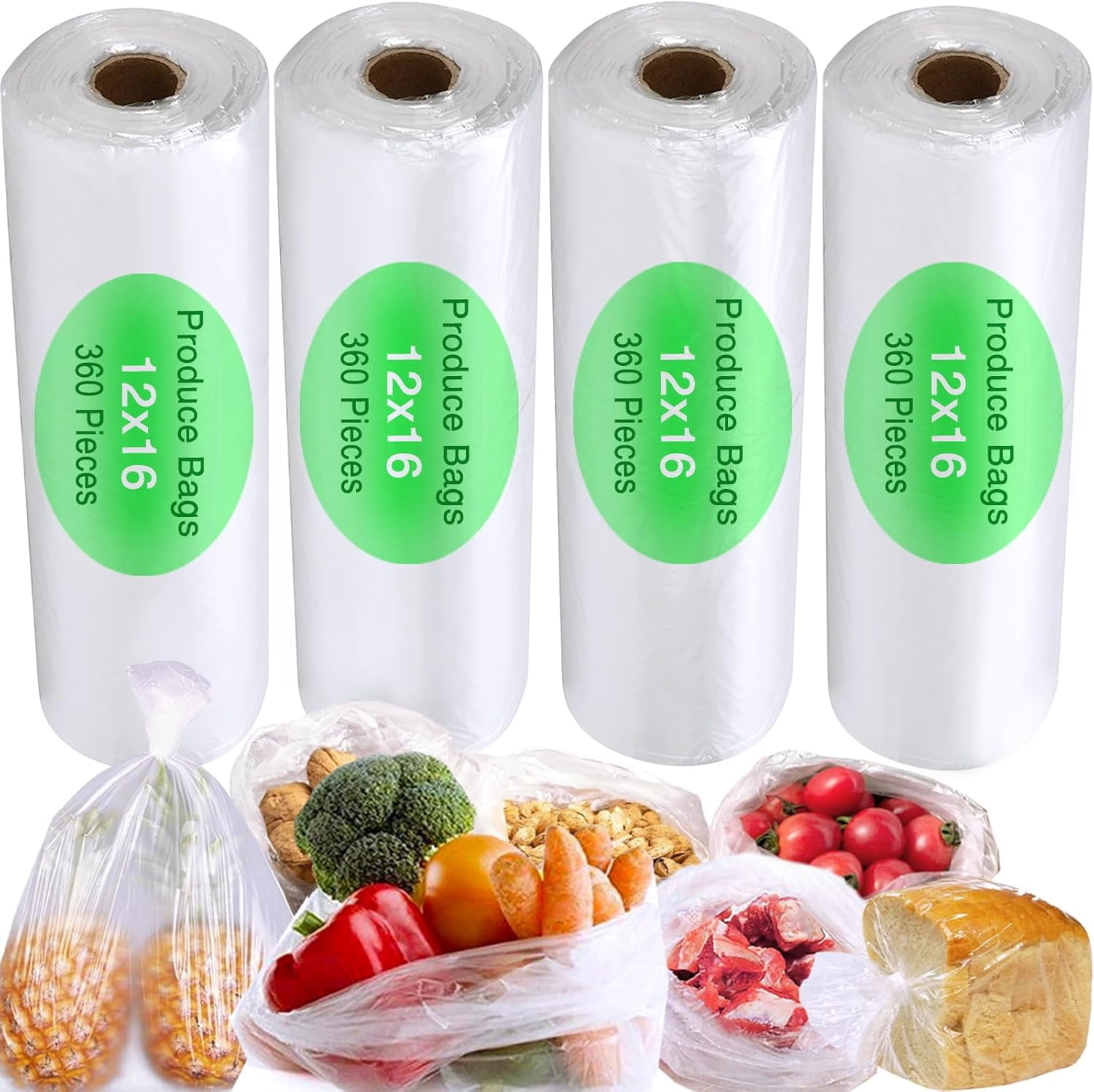 12" x 16" Plastic Produce Bags Roll, Fresh-Keeping Disposable Food ...