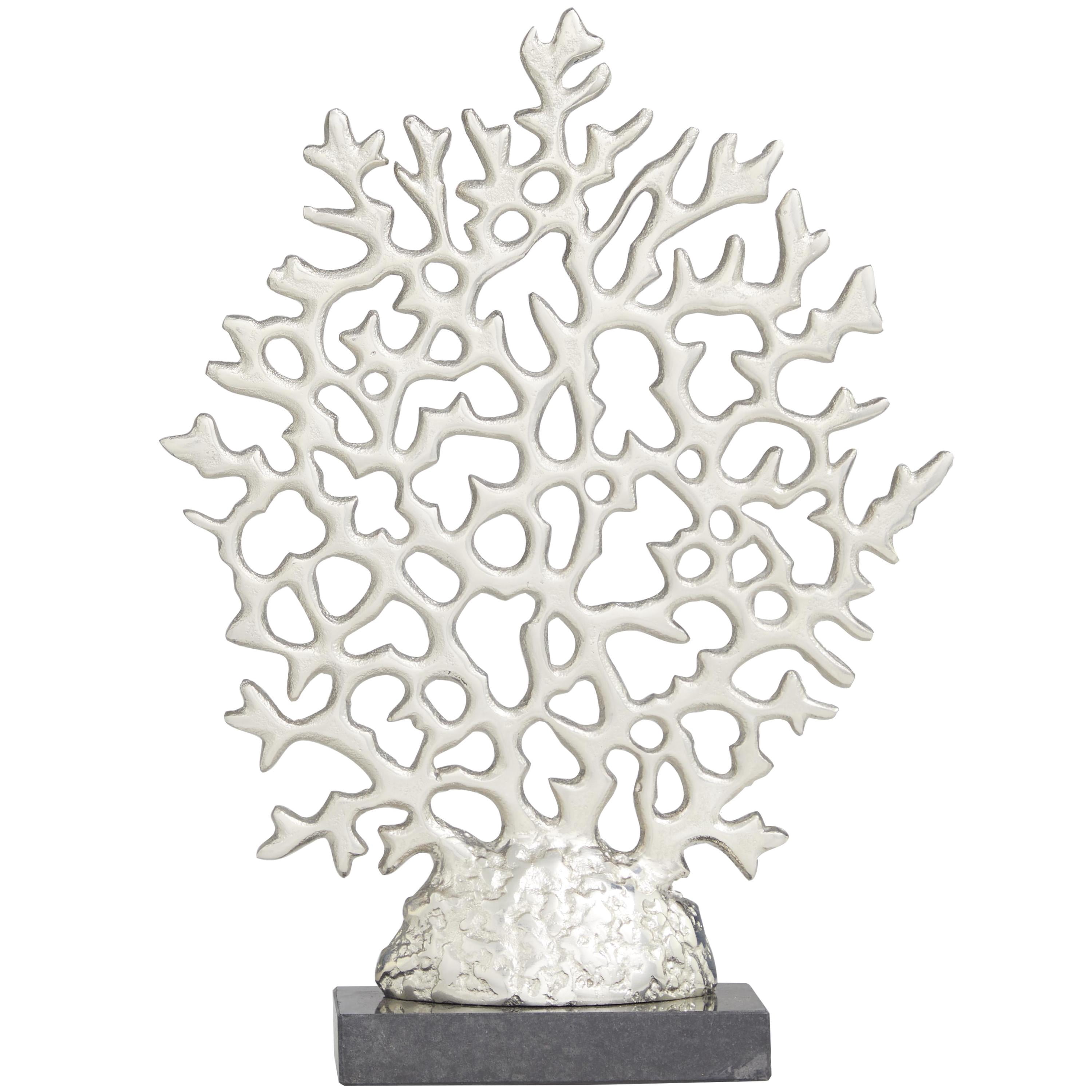 12" x 16" Silver Aluminum Metal Coral Sculpture with Marble Base, by ...