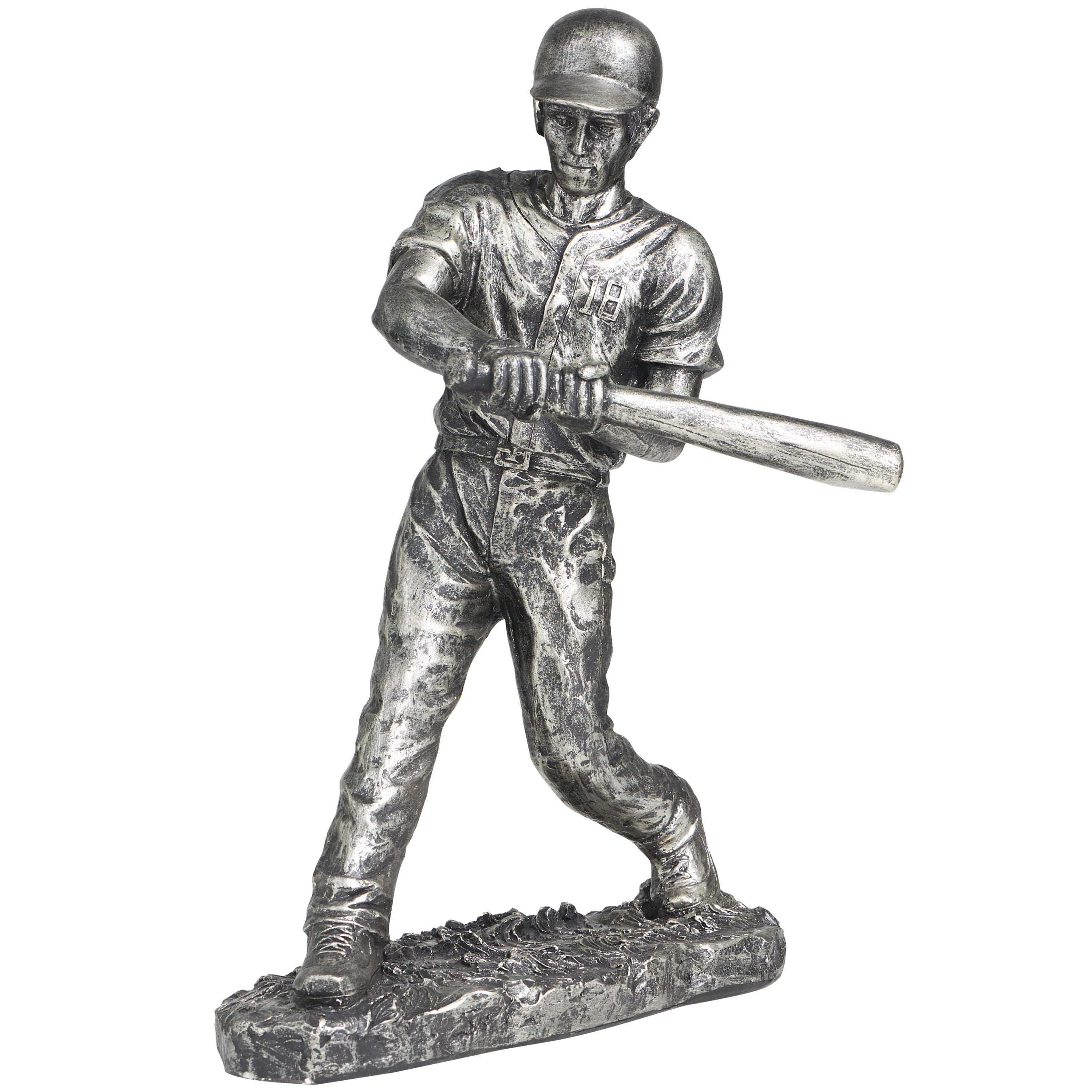 12" x 16" Silver Polystone Baseball Player Sculpture, by DecMode ...