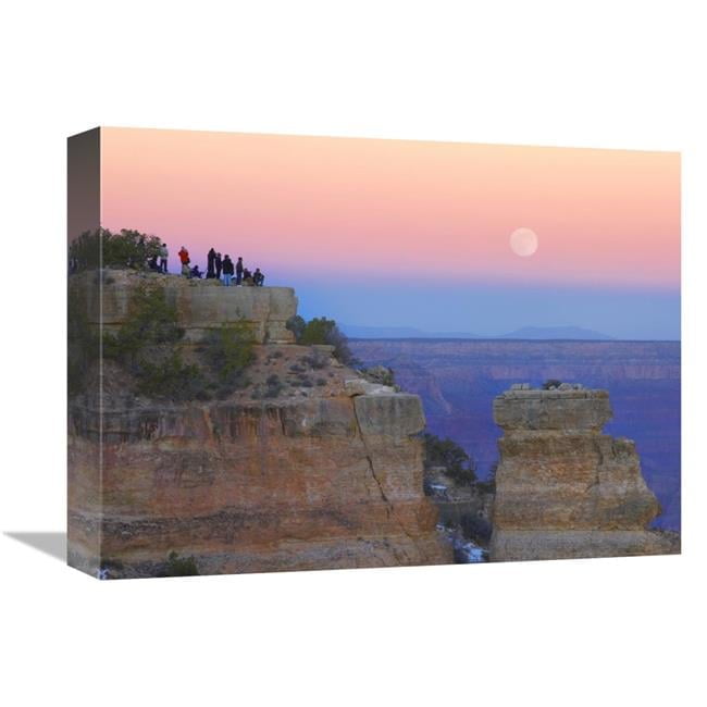 12 x 16 in. Tourists Enjoying Sunset & Rising Full Moon at Yaki Point ...