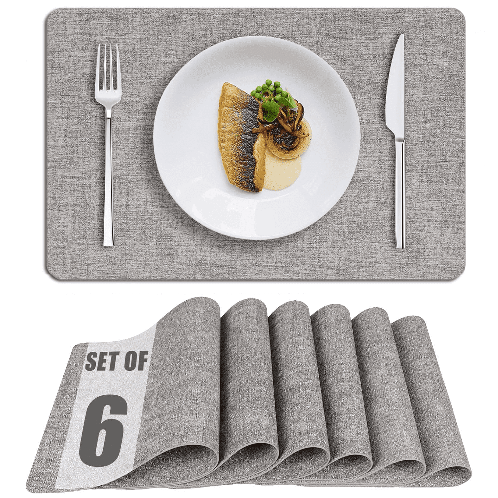 12" x 17" Table Placemats Set of 6, Waterproof PU Faux Leather ...