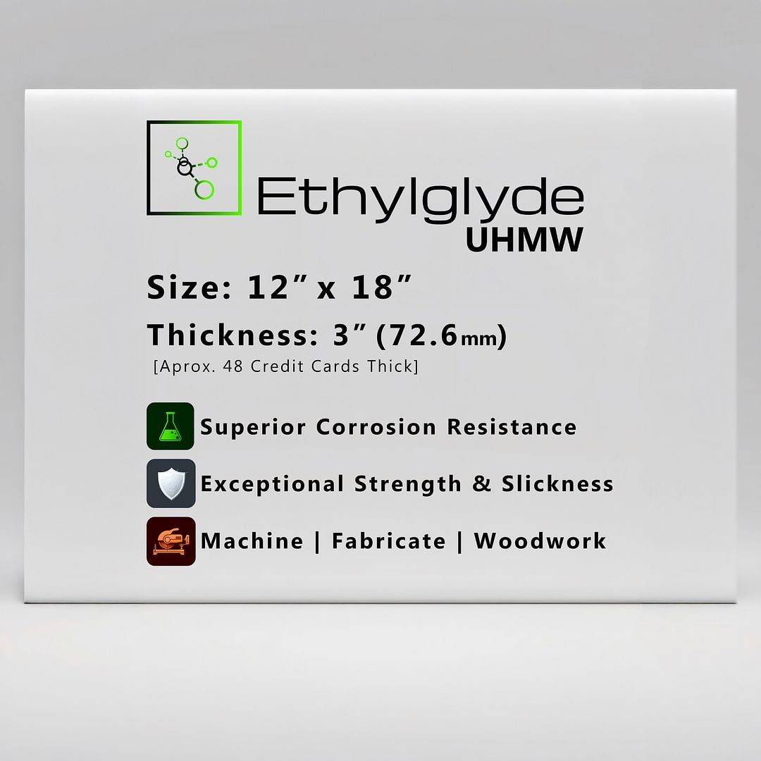 12" x 18" (3") Natural UHMW Polyethylene Plastic Sheet. Marine and ...