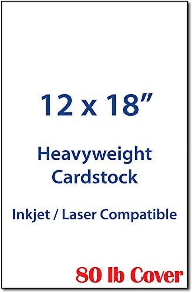 12" x 18" Cardstock Sheets for Inkjet or Laser Printers - Heavy 80lb ...