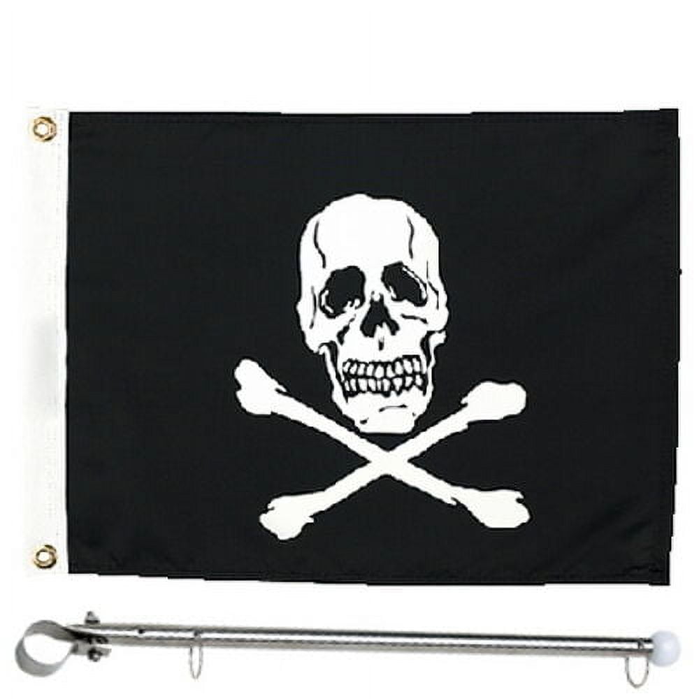 12 x 18 Jolly Roger / Skull and Crossbones Pirate Rail Mount Flag Kit ...