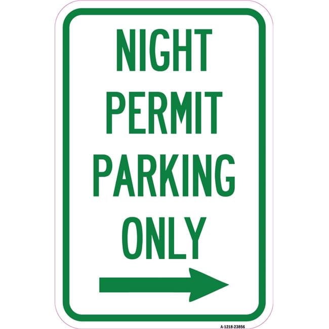 12 x 18 in. Aluminum Sign - Night Permit Parking Only with Right Arrow ...