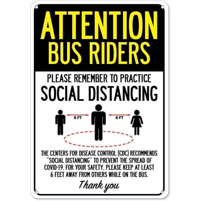 12 x 18 in. Covid-19 Notice Sign - Attention Bus Riders Practice Social ...