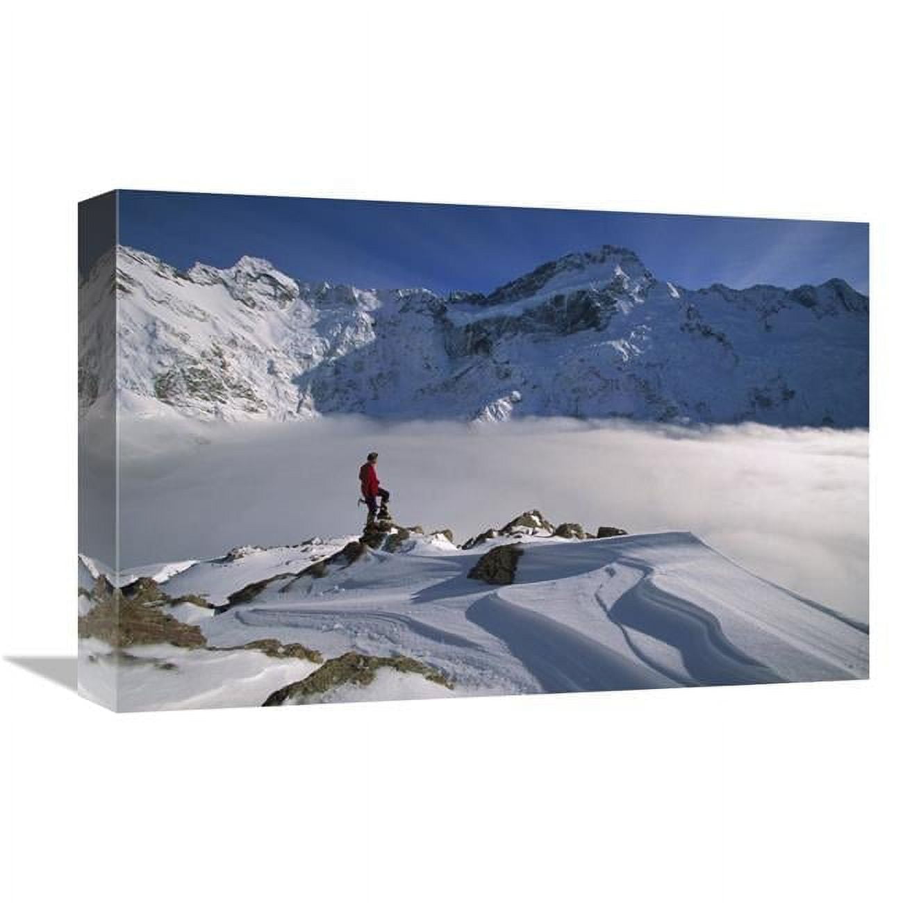 12 x 18 in. Mt Sefton, Climber Above Cloud-Filled Mueller Glacier, Mt ...