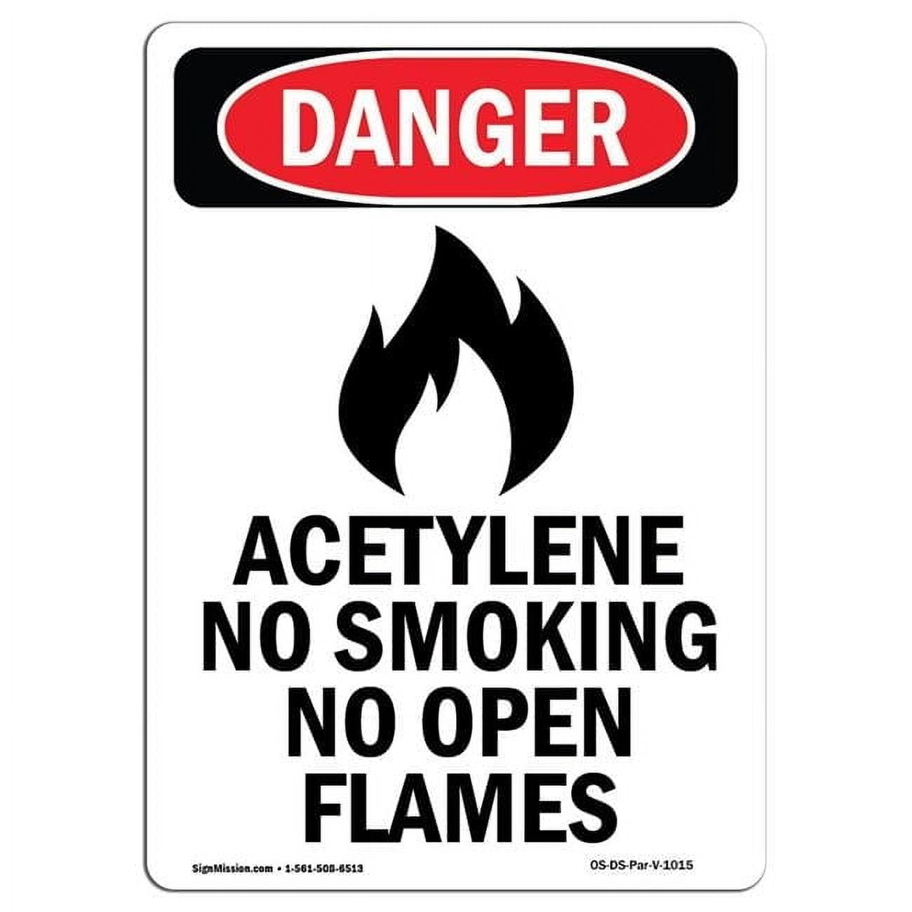 12 x 18 in. OSHA Danger Sign - Acetylene No Smoking - Walmart.com