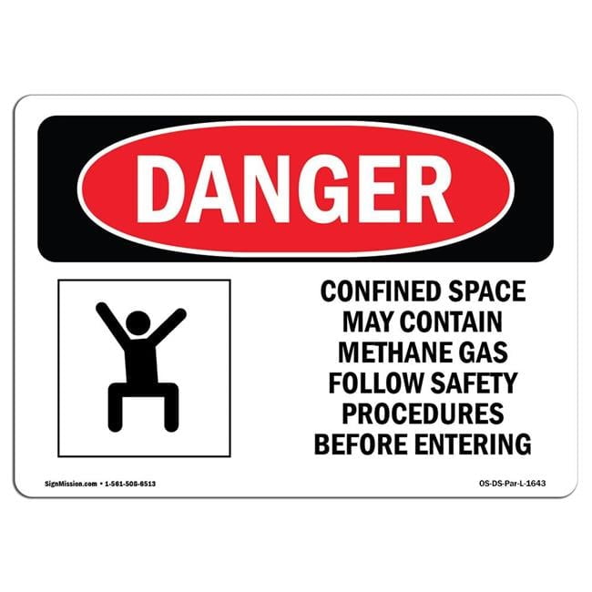 12 x 18 in. OSHA Danger Sign - Confined Space May Contain Methane Gas ...