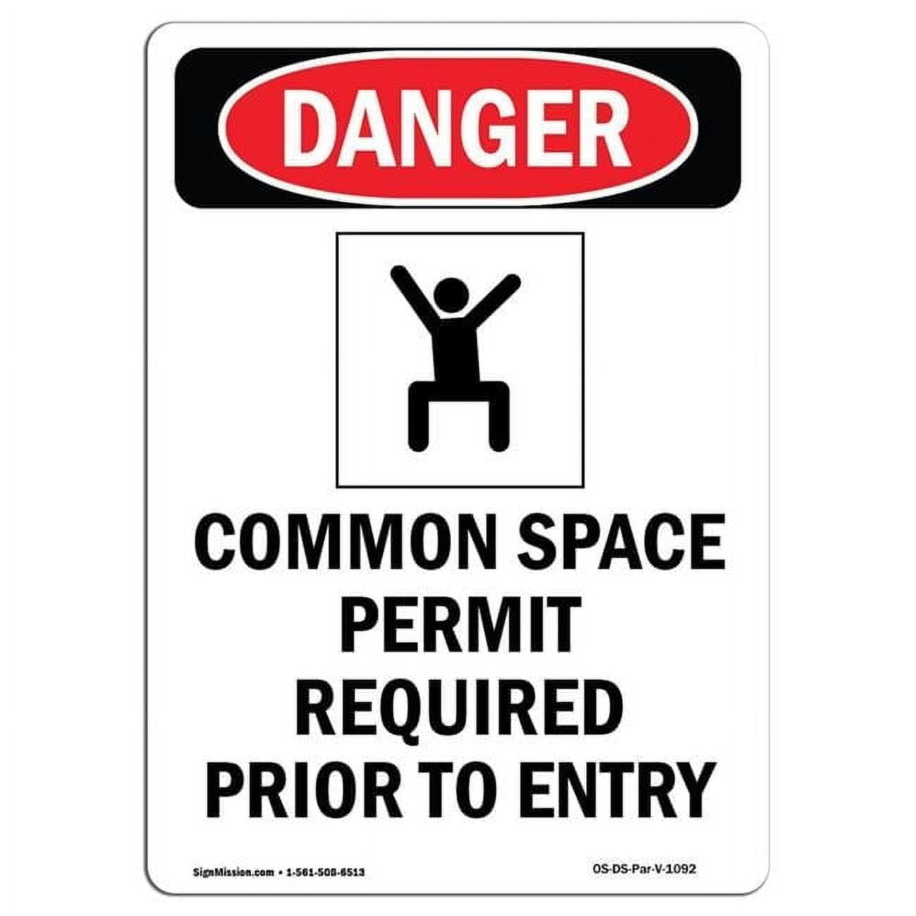 12 x 18 in. OSHA Danger Sign - Confined Space Permit - Walmart.com