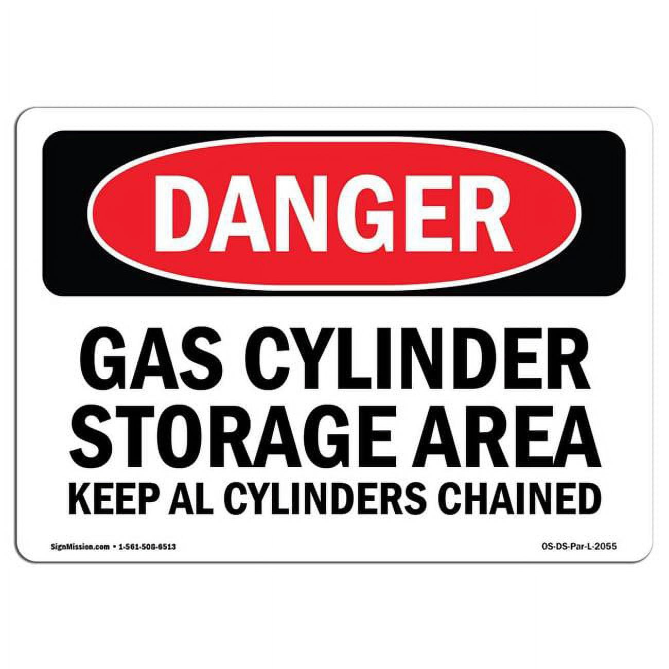 12 x 18 in. OSHA Danger Sign - Gas Cylinder Storage Area Keep All ...
