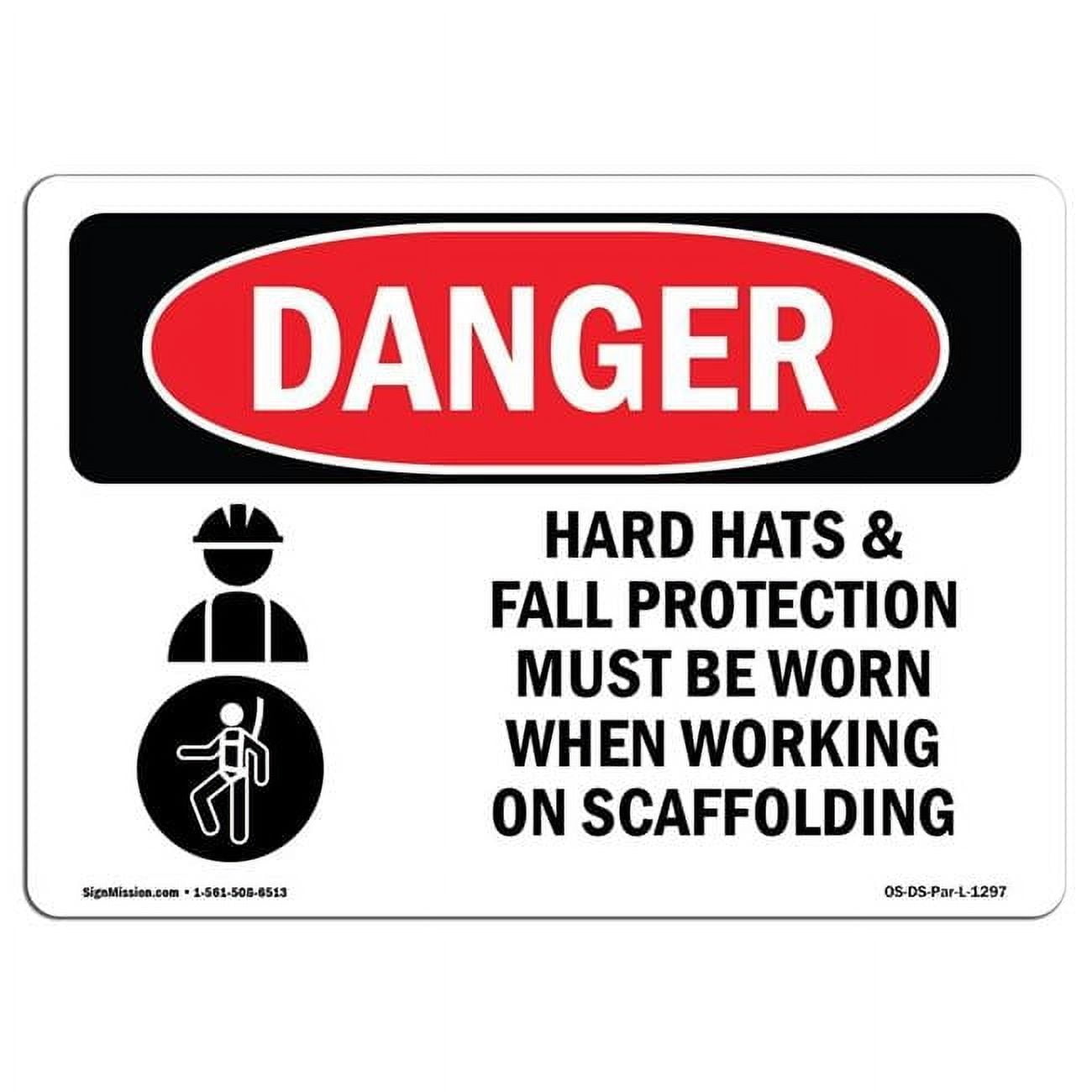 12 x 18 in. OSHA Danger Sign - Hard Hats Fall Protection Worn ...