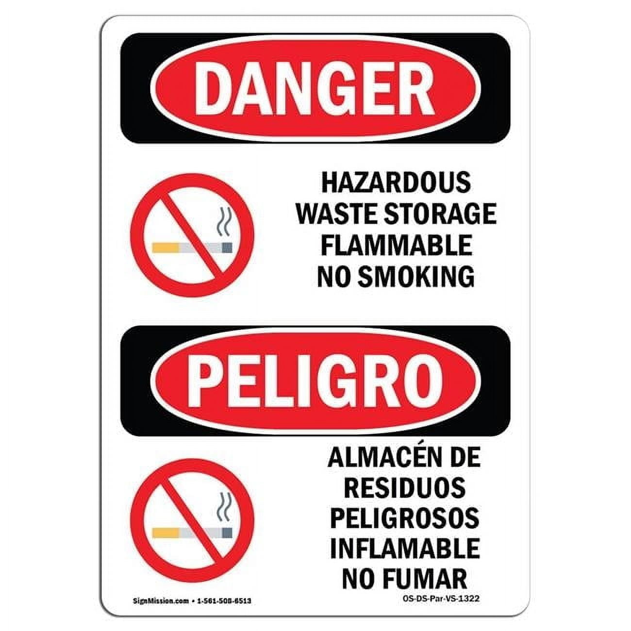 12 x 18 in. OSHA Danger Sign - Hazardous Waste Storage No Smoking ...
