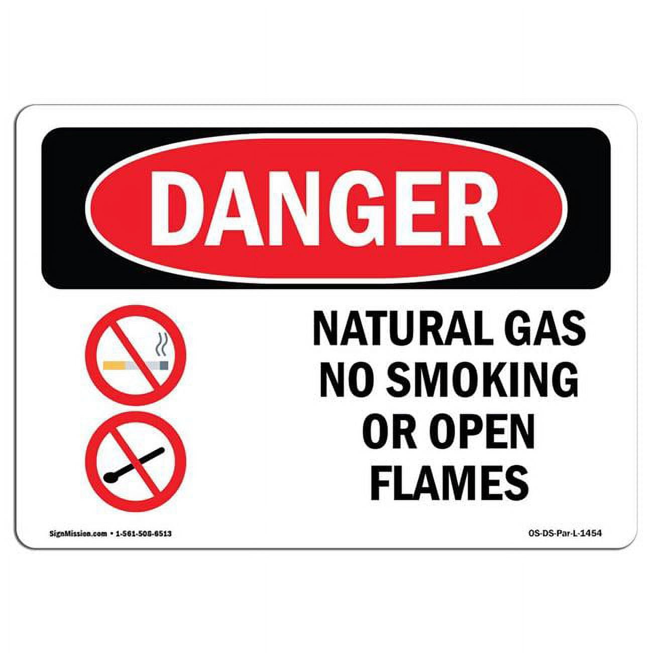12 x 18 in. OSHA Danger Sign - Natural Gas No Smoking or Open Flames ...