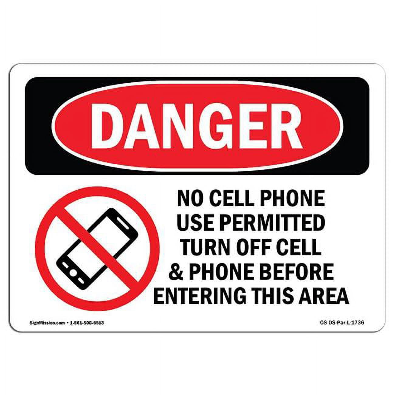 12 x 18 in. OSHA Danger Sign - No Cell Phone Use in Area - Walmart.com