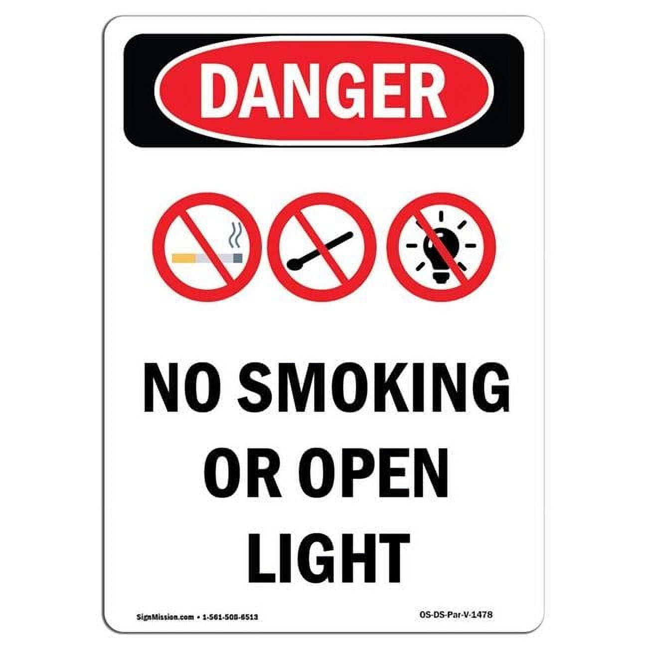 12 x 18 in. OSHA Danger Sign - No Smoking or Open Lights - Walmart.com