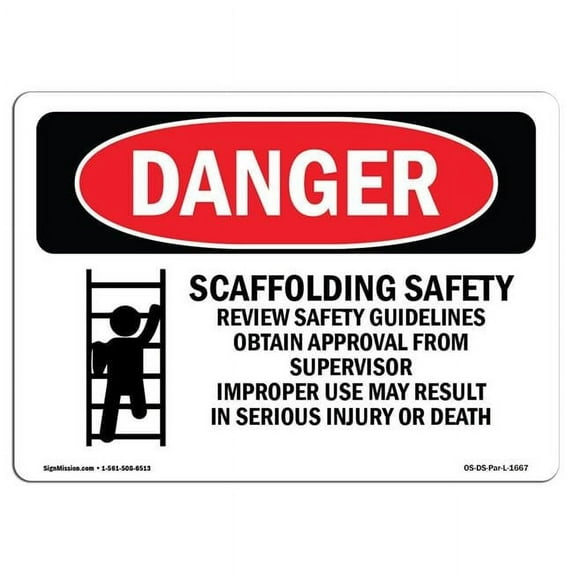 12 x 18 in. OSHA Danger Sign - Scaffolding Safety Review Guidelines ...